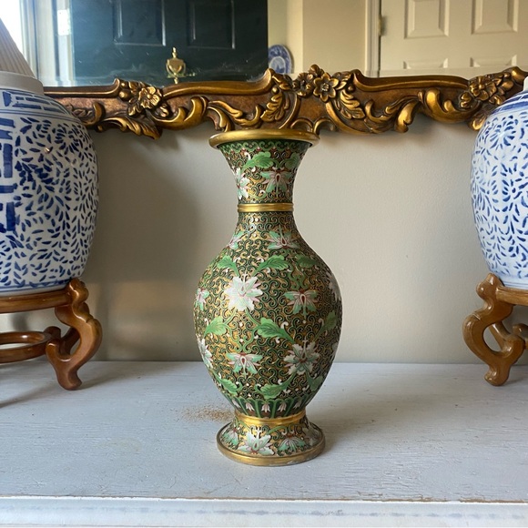 Accents | Vintage Chinese Raised Vase Cloisonn Vase Gold Lotus And Vine ...